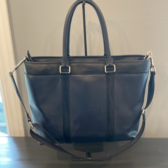 Coach | Bags | Coach Blue Leather Laptop Bag And Dust Bag | Poshmark